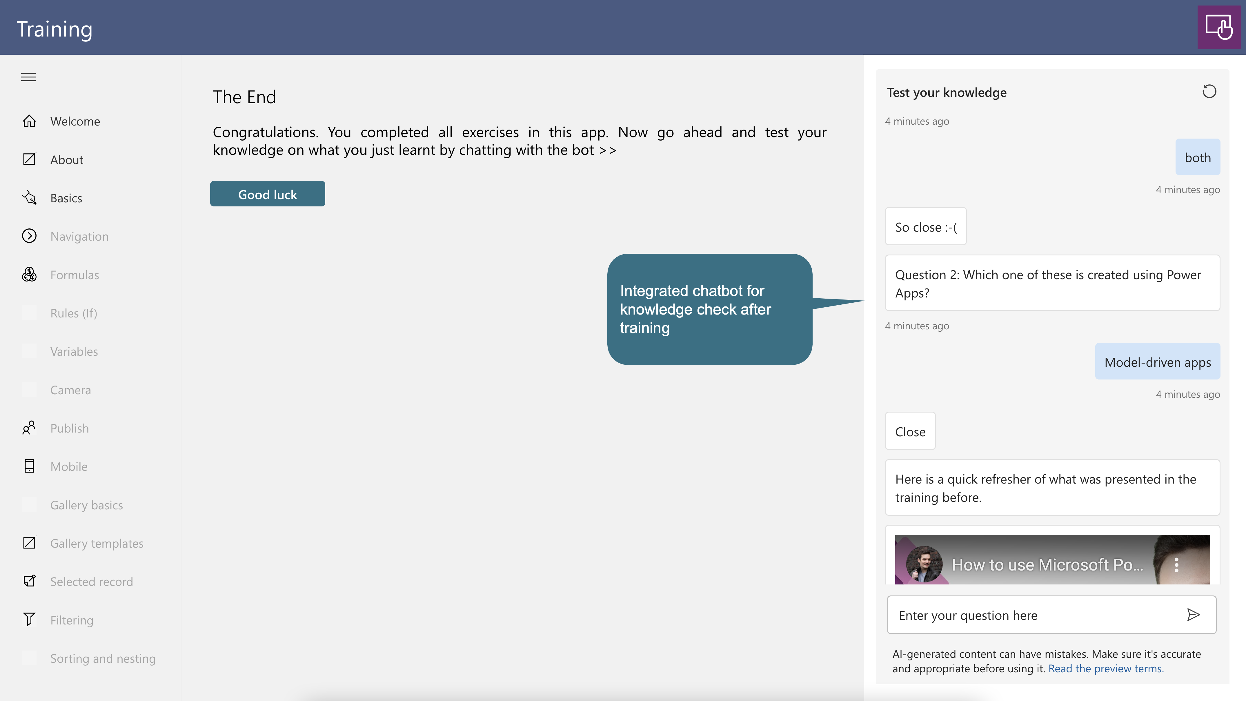 Chatbot component in powerapps using power virtual-agent