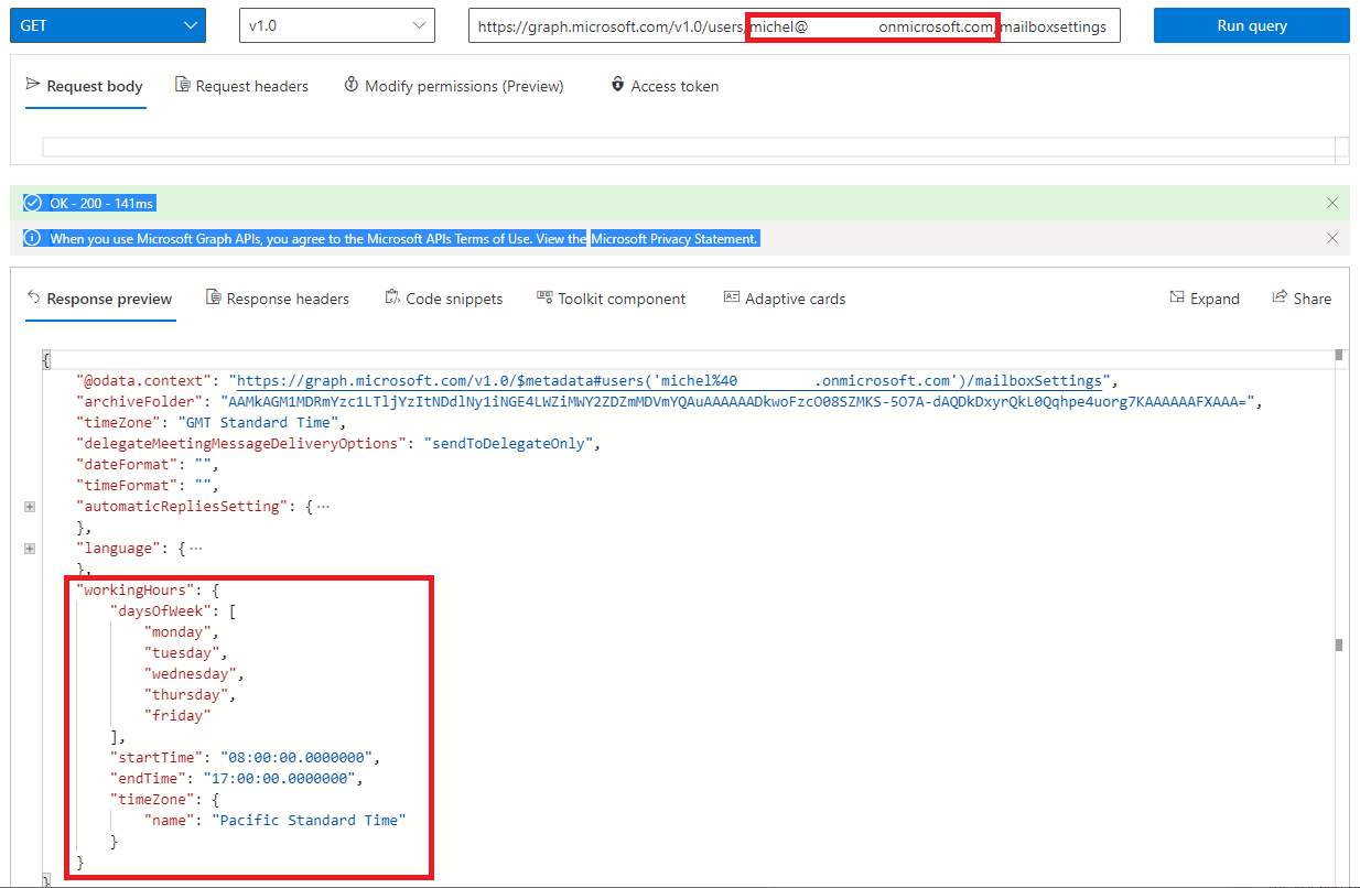 Getting the working hours/time zones for other users using Microsoft ...