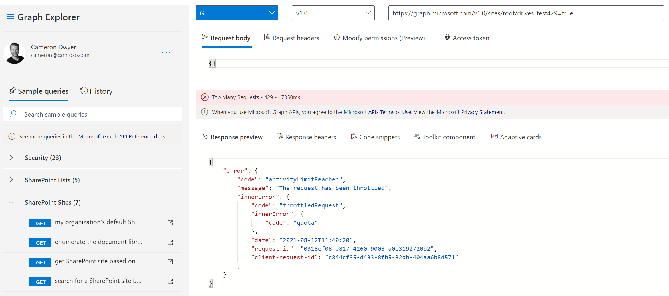 Simulating 429 Throttling In Microsoft Graph API SharePoint OneDrive 
